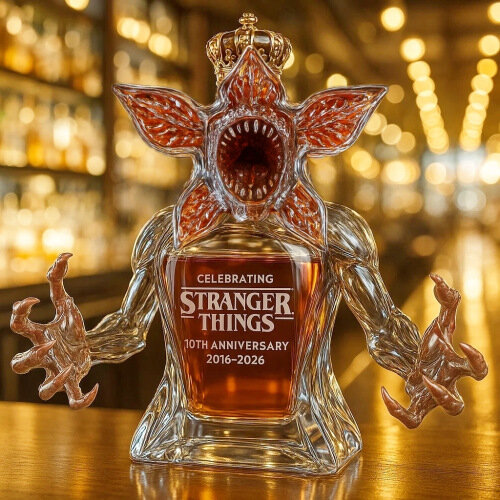 Виски Stranger Things: Коллекционная бутылка Demogorgon на 10-летие (2016-2026) — стеклянная сувенирная упаковка для коллекционеров и фанатов
