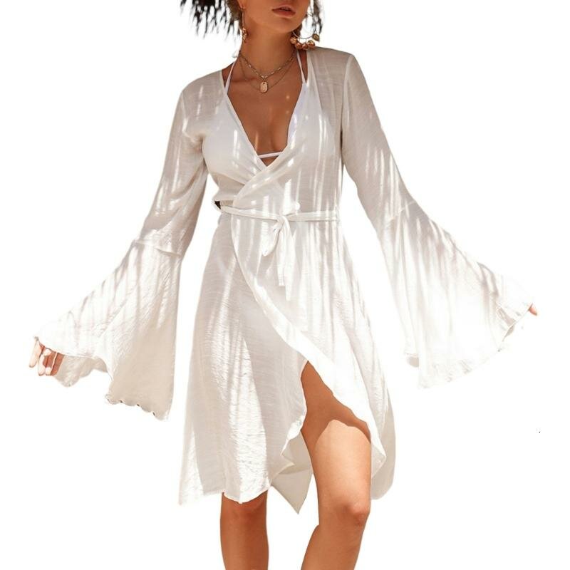 Бикини с бахромой и кружевной накидкой для пляжа, Белый