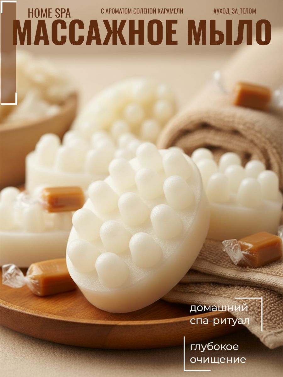 Натуральное массажное мыло белое с ароматом солёной карамели