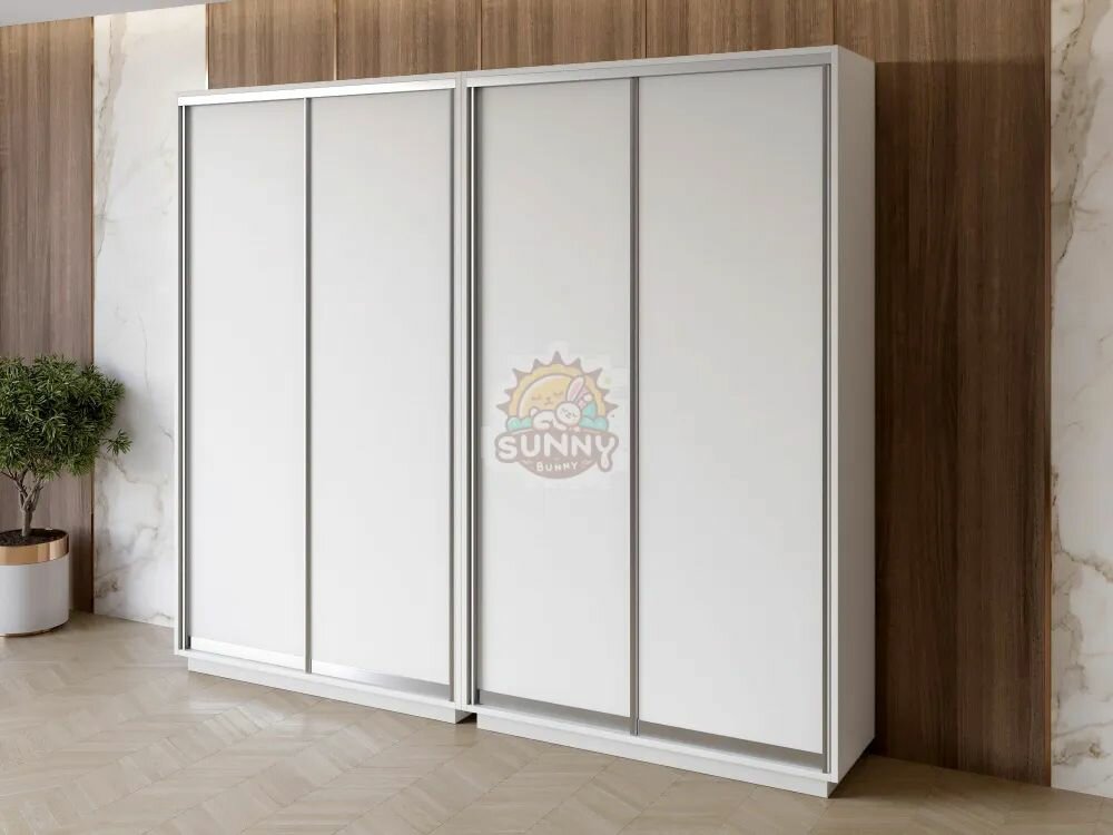 Шкаф купе Вилли 4-х дверный ЛДСП (2+2), профиль серебро 280 см х 220 см х 45 см (Белый снег)