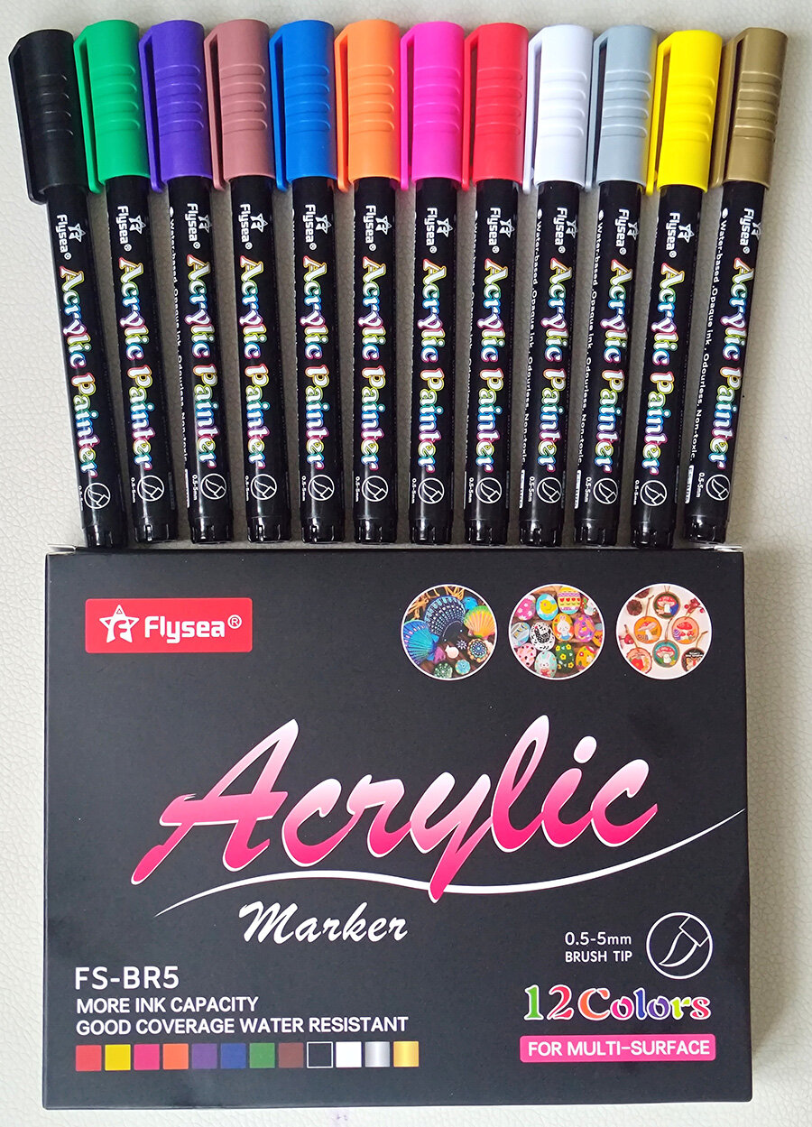 Набор маркеров Flysea акриловые, кисть, 12 цветов