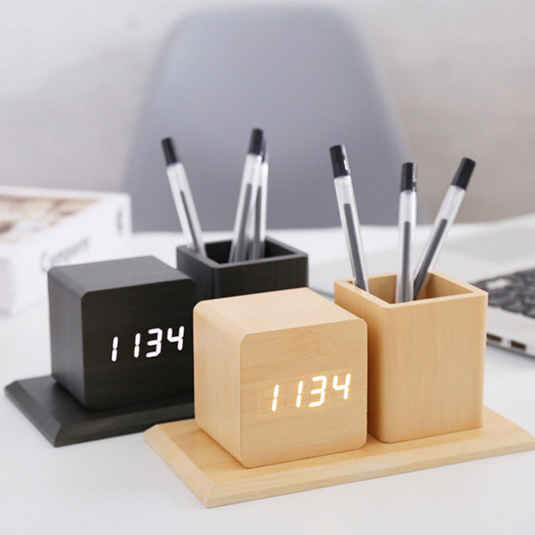 Настольный держатель для ручек MyPads 446681 с часами, будильник LED и голосовое управление