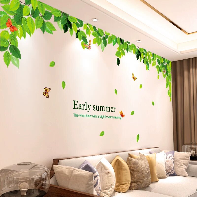 Самоклеящиеся обои для декора стен, теплые зеленые растения для спальни, наклейки на стену в стиле инс, свежие