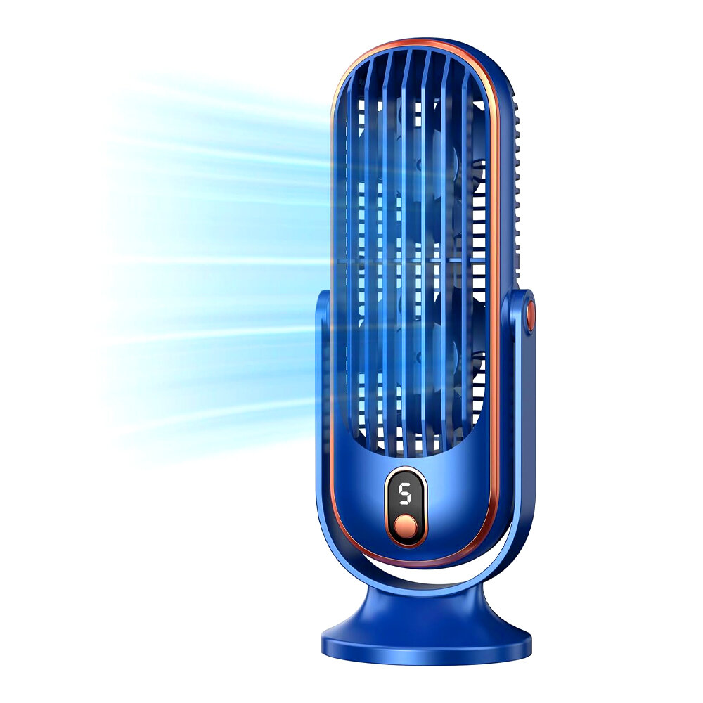 Tower Fan для спальни, портативный заряжаемый настольный вентилятор с 5 скоростями, 720° вращательный вентилятор для дома и офиса, цвета: белый, розовый, синий, материал: пластик, батарея: 1800mAh, размер: 195*165*120mm, вес: 254g