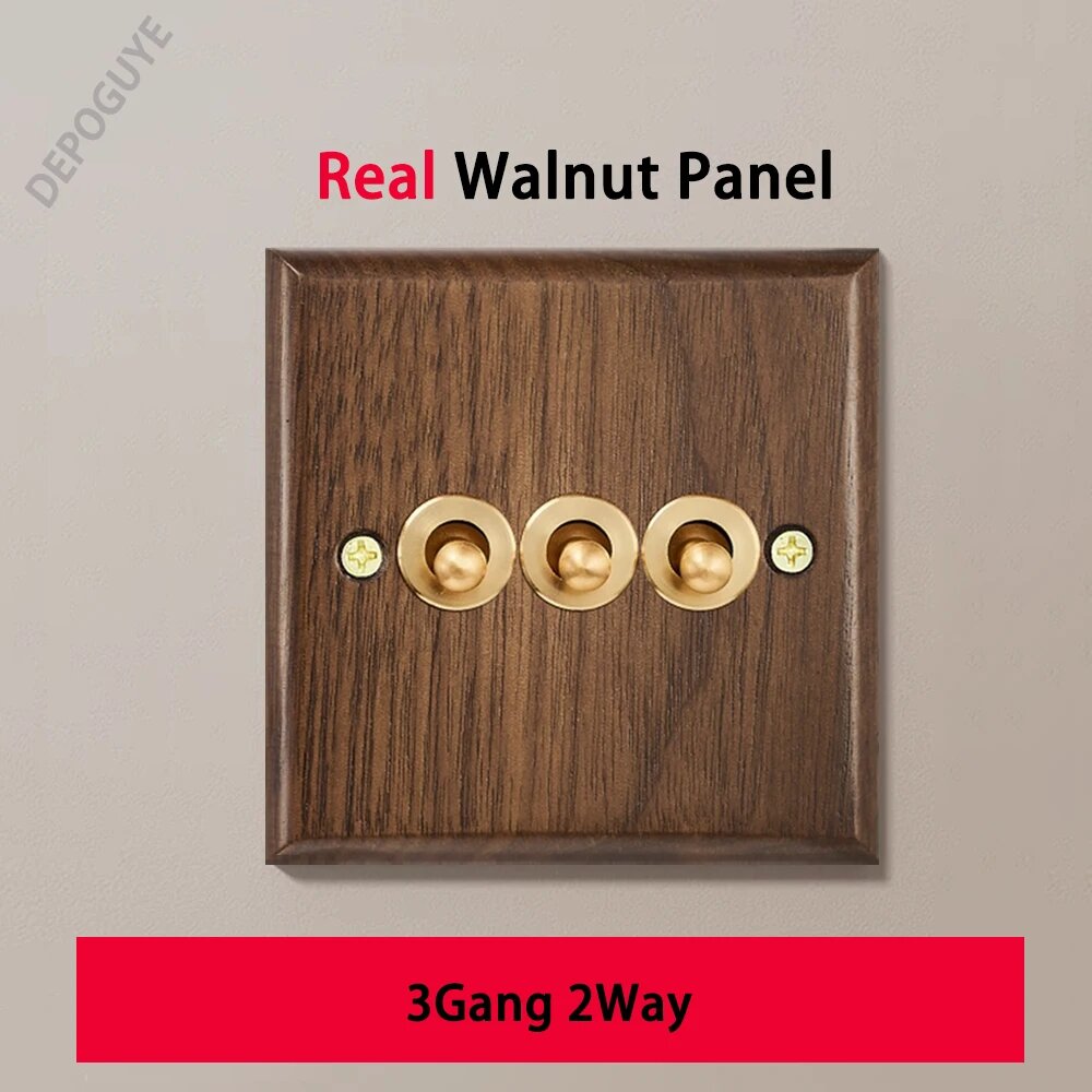 Выключатель Depo Guye 3Gang 2Way, деревянная панель из ореха