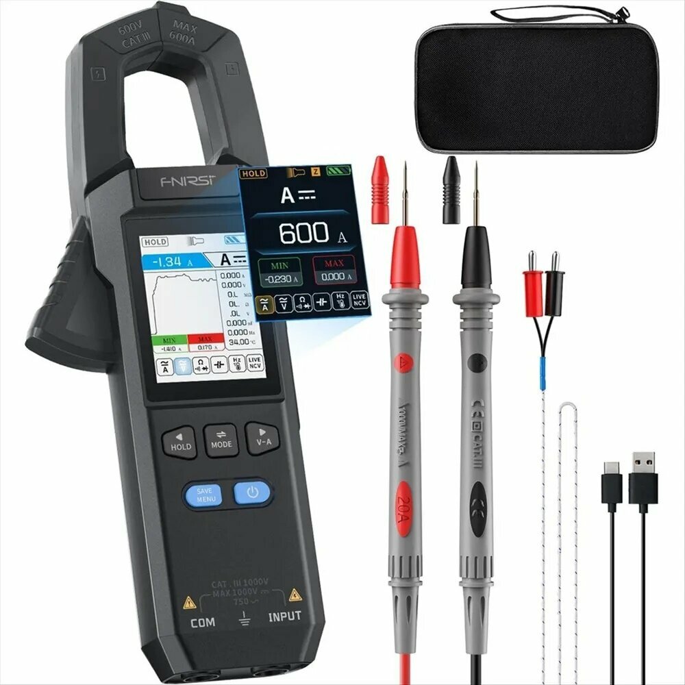 Цифровой клещевой мультиметр FNIRSI DMC-100 с чувствительностью 9999 отсчетов (TRMS).