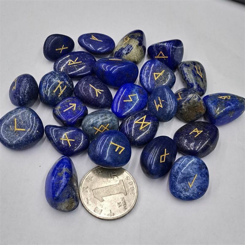 Руны Скандинавские Синий камень Натуральный 25 шт