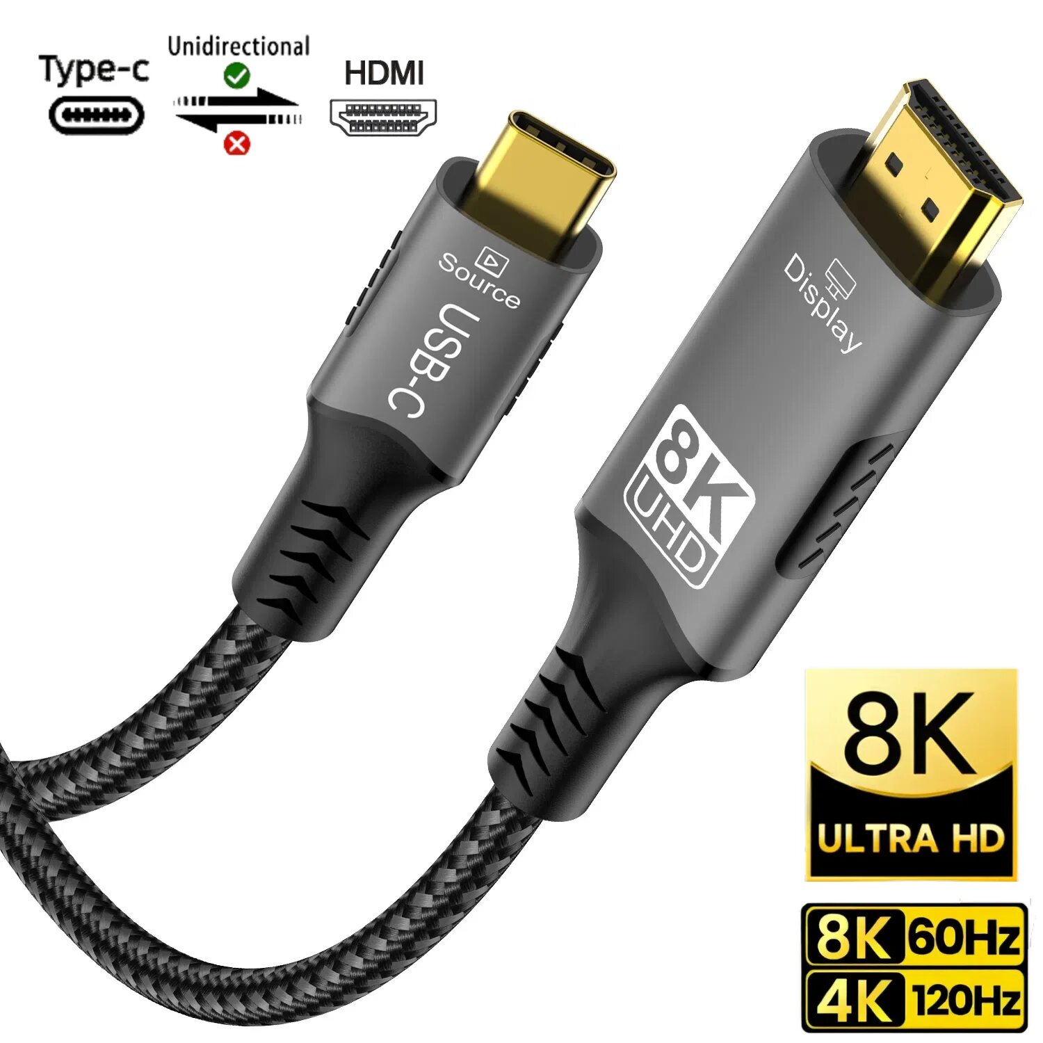 USB C - HDMI кабель 0.25M, 4K 60Hz, черный — фото 1