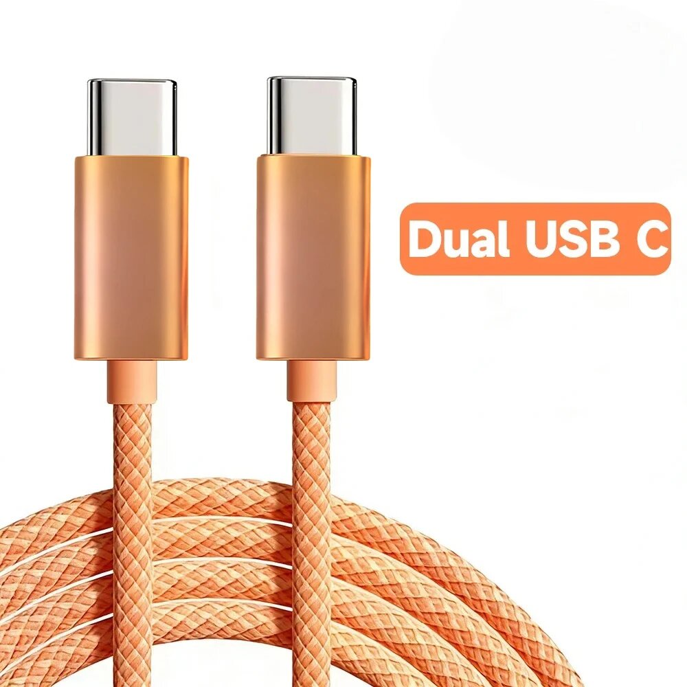Кабель для быстрой зарядки 60W PD для iPhone 17 Pro Max, USB Type-C на Type-C, оранжевый, нейлоновый, плетеный, для быстрой зарядки, силовой провод