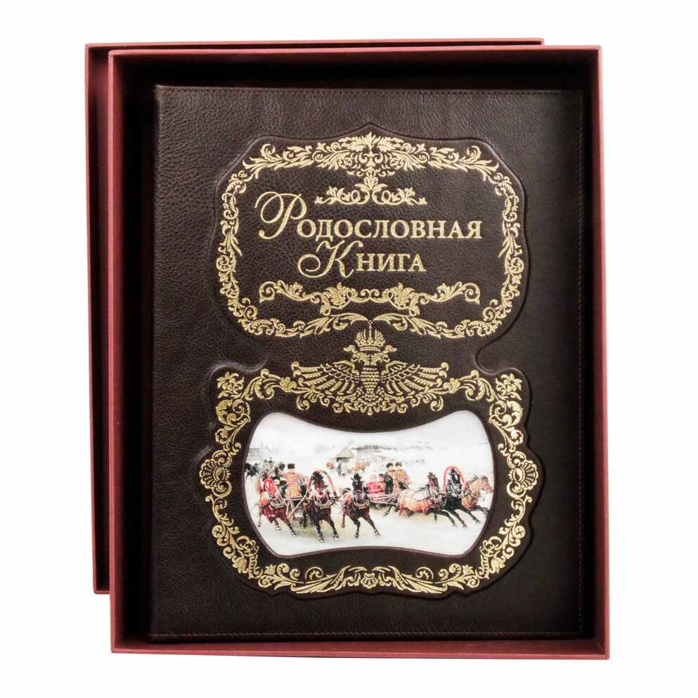 Родословная книга "Тройка" кожаная обложка (в подарочной коробке) РК-58