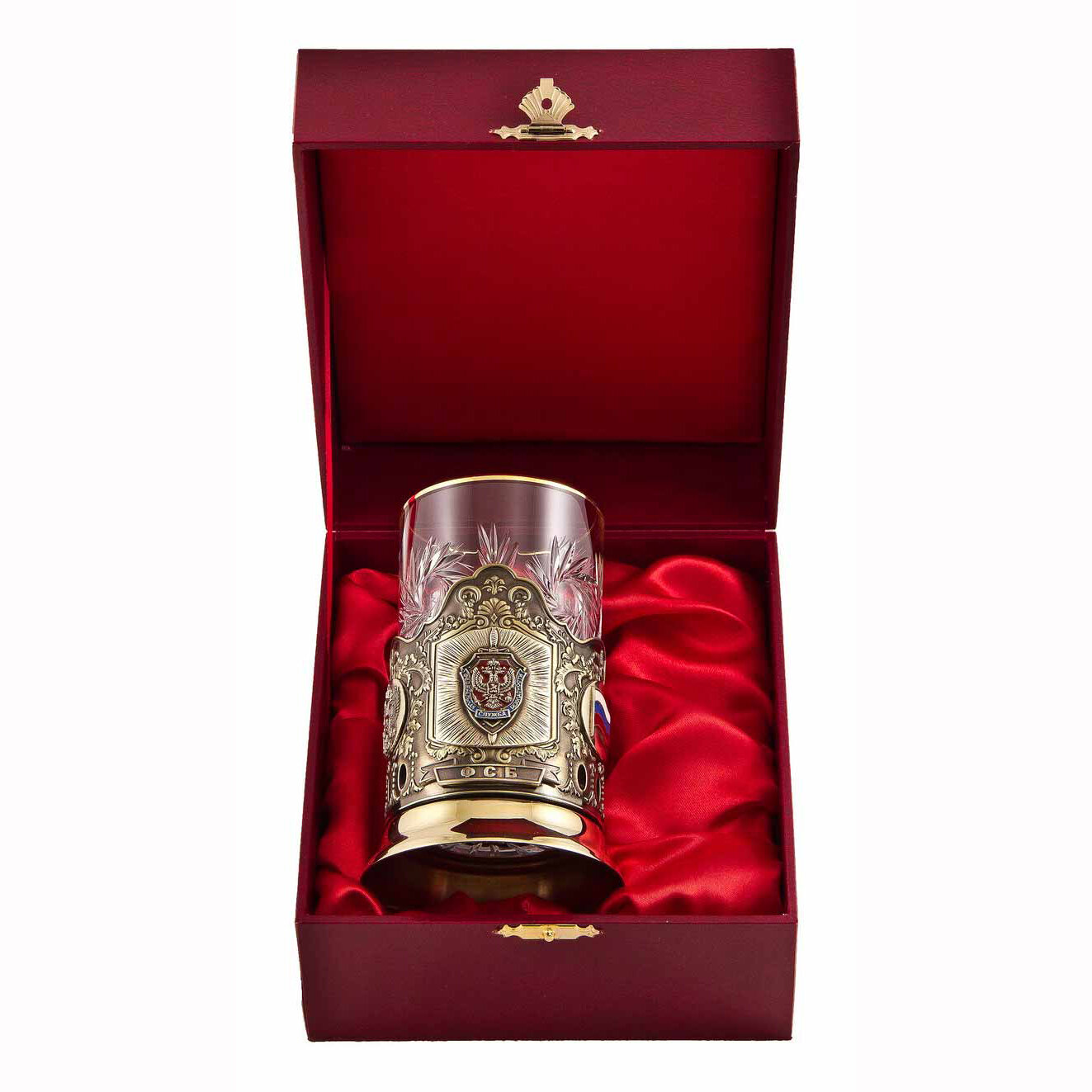 Подстаканник "ФСБ" (стакан - хрусталь, деревянный футляр) ПДЛ-421