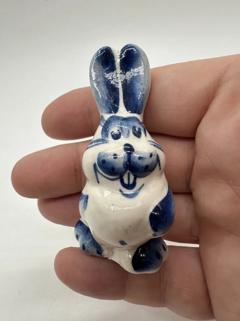 Статуэтка Зайчик Весельчак Гжель Фарфор винтажная великолепная