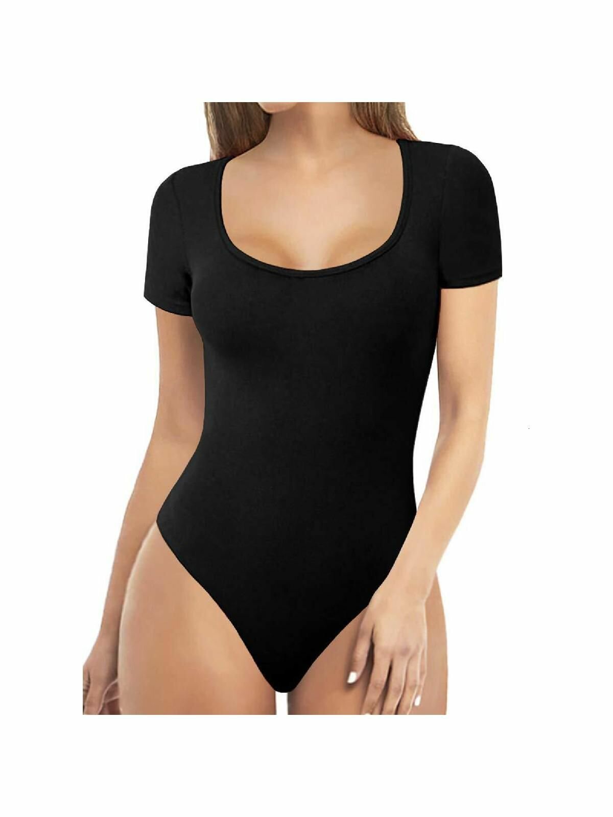 Женский летний боди с низким вырезом, Черный - M