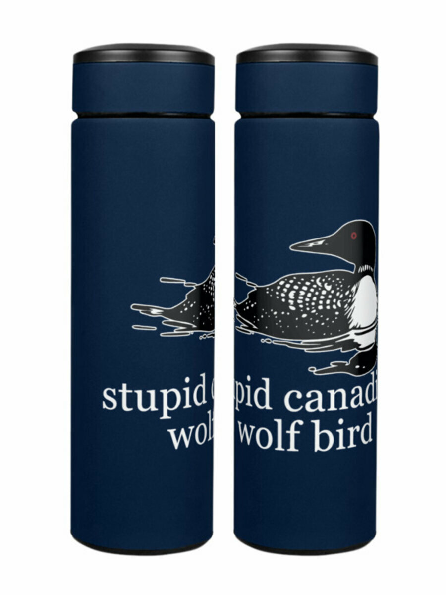 Термос «stupid canadian wolf bird» (темно-синий)
