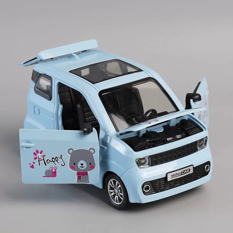 Набор игрушечных машинок 4-дверный Wuling с звуком и светом, синий, устойчивый к падению, для мальчиков, 8см x 4см x 3см