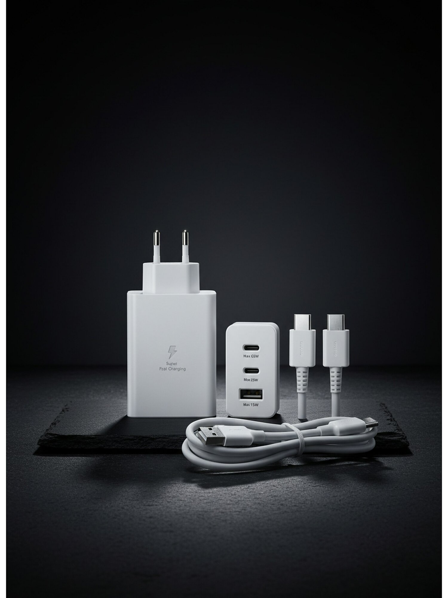 Зарядное устройство Samsung Power Adapter Trio 65W, белое, с кабелем Type-C/Type-A