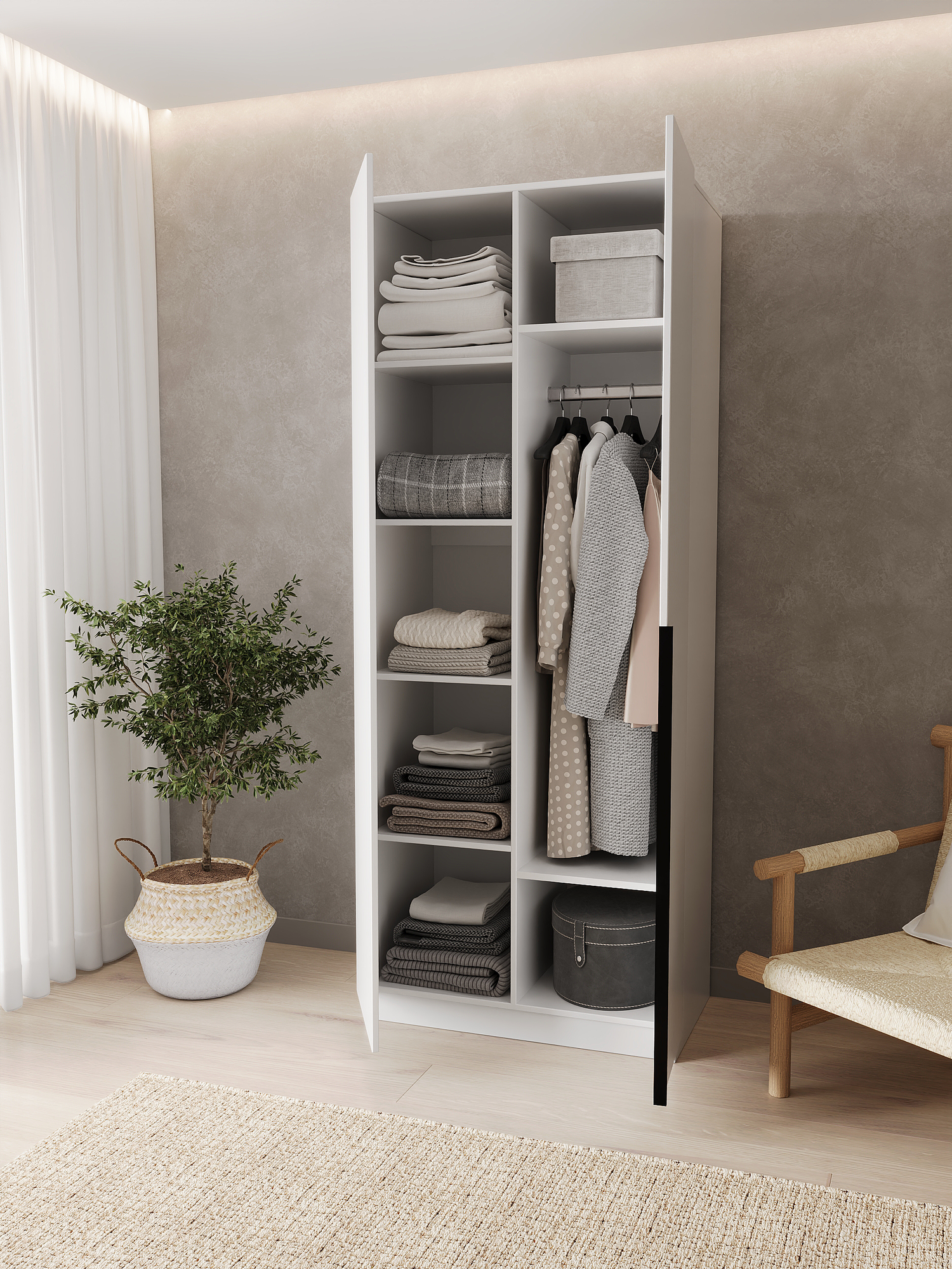 Шкаф распашной для одежды A-A MEBEL Макс с полками, штангой 80x48x204см, ЛДСП, белый