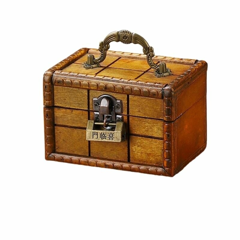 Ретро портативный маленький сундук с сокровищами, деревянный ящик для хранения-коричневый + дверной замок Xilin