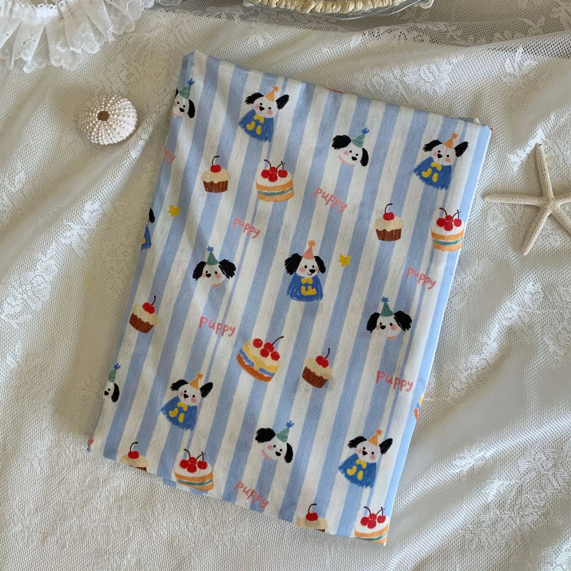 Хлопковая ткань с мультяшным принтом, синяя, 100% хлопок 90X140cm, 1