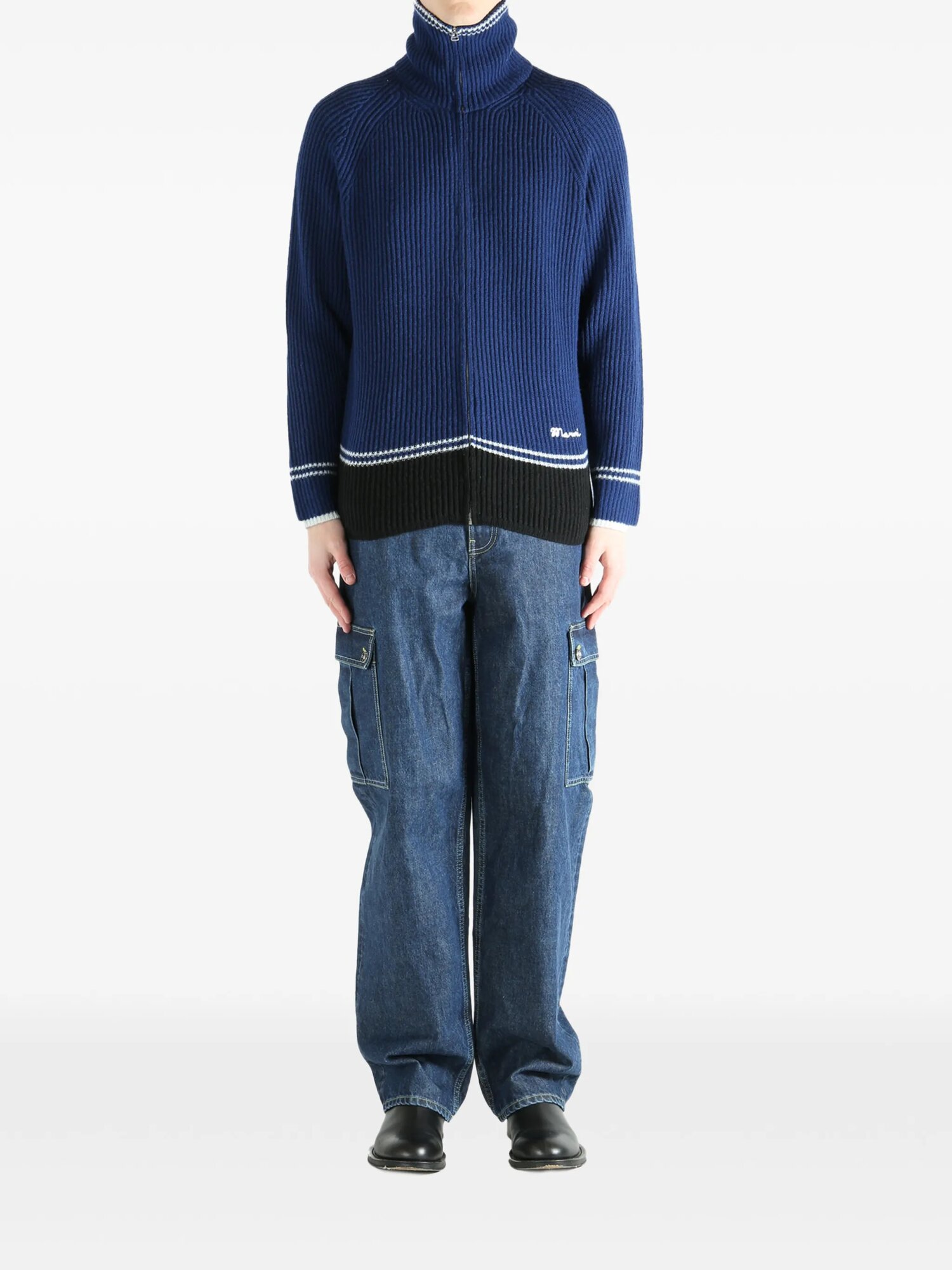 Кардиган Marni Zip-up roll-neck cardigan, размер 48, синий — фото 1