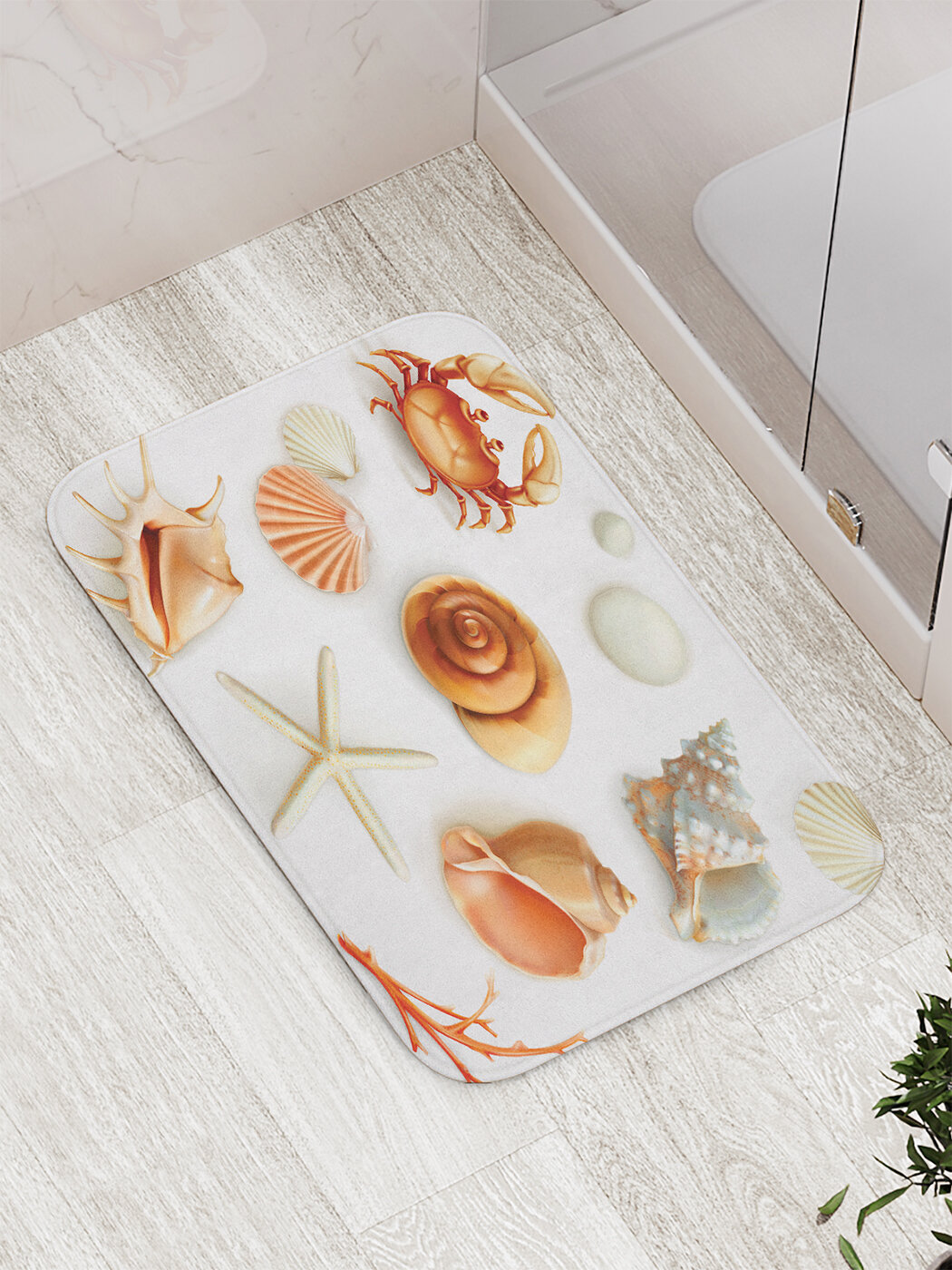 Коврик для ванной комнаты, туалета "Композиция с ракушками" противоскользящий, 52х77 см, JoyArty