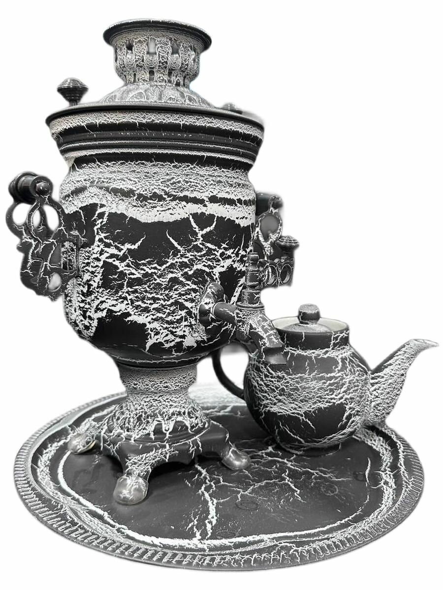 Набор самовар электрический 3 литра с художественной росписью с подносом и чайником