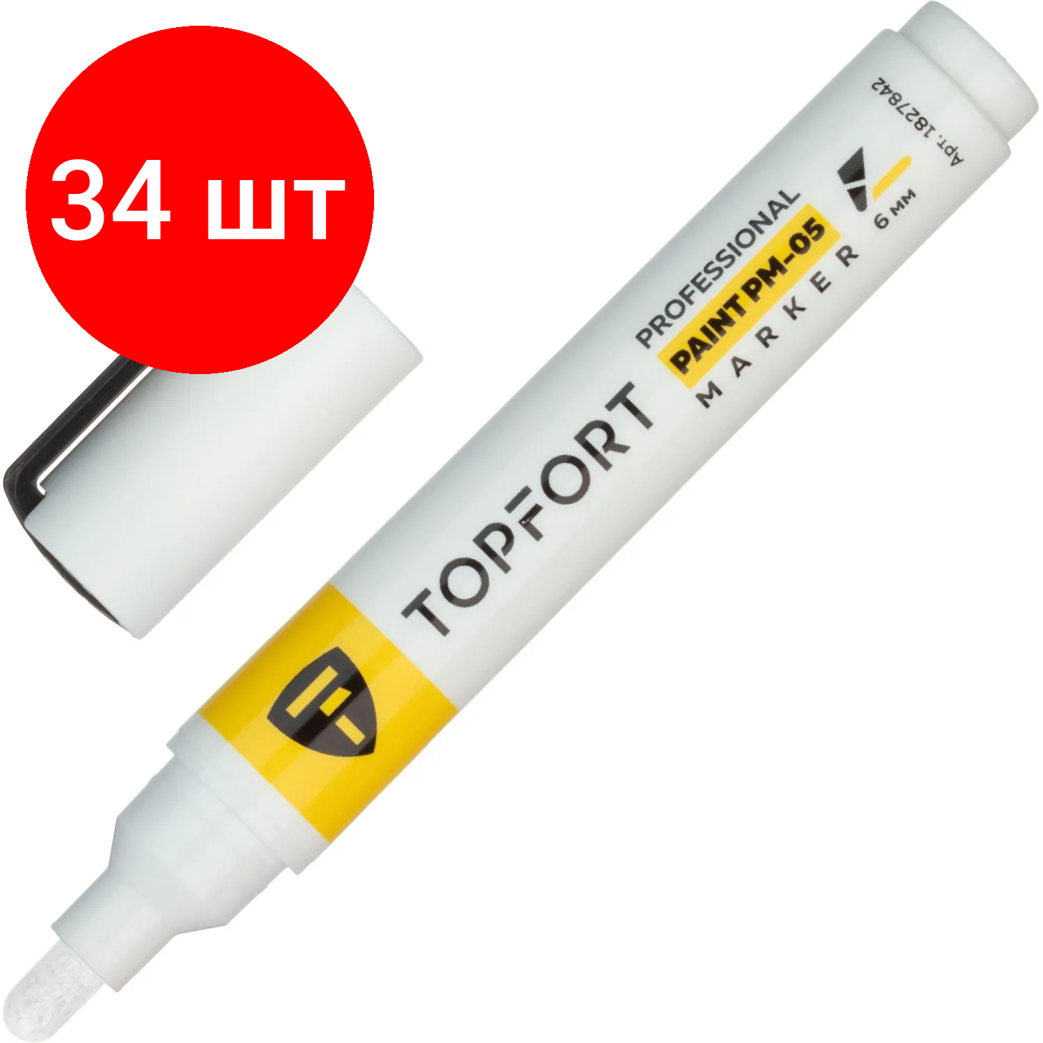 Комплект 34 штук, Маркер лаковый TOPFORT Paint 6 мм белый