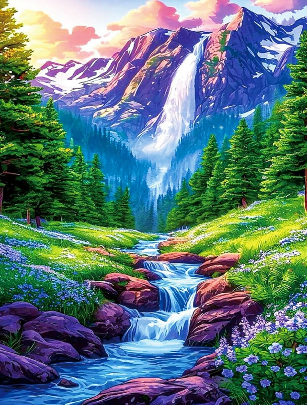 Алмазная мозаика на подрамнике 40*50 "Река в горах"