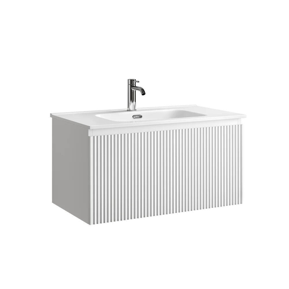 Тумба с раковиной Sancos Snob R 1.0 80 подвесная, 81 см, с ящиками, белая, прямоугольная, в современном стиле, из МДФ, из фарфора