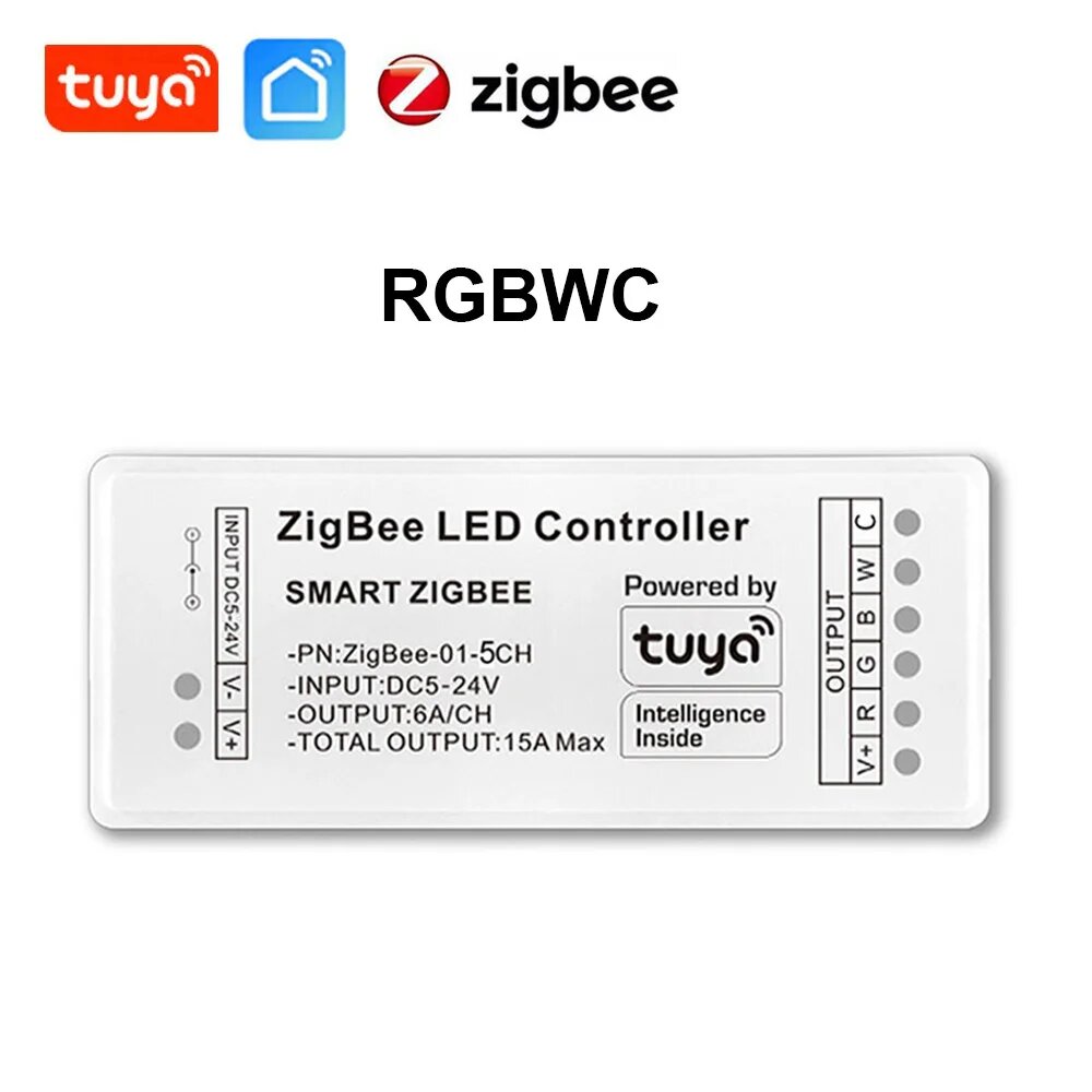 Одноцветный контроллер Zigbee 3.0 CCT RGB RGBW RGBWC, переключатель светодиодных лент с регулируемой яркостью, работает со шлюзом Tuya SmartThings Bridge RGBWC Controller