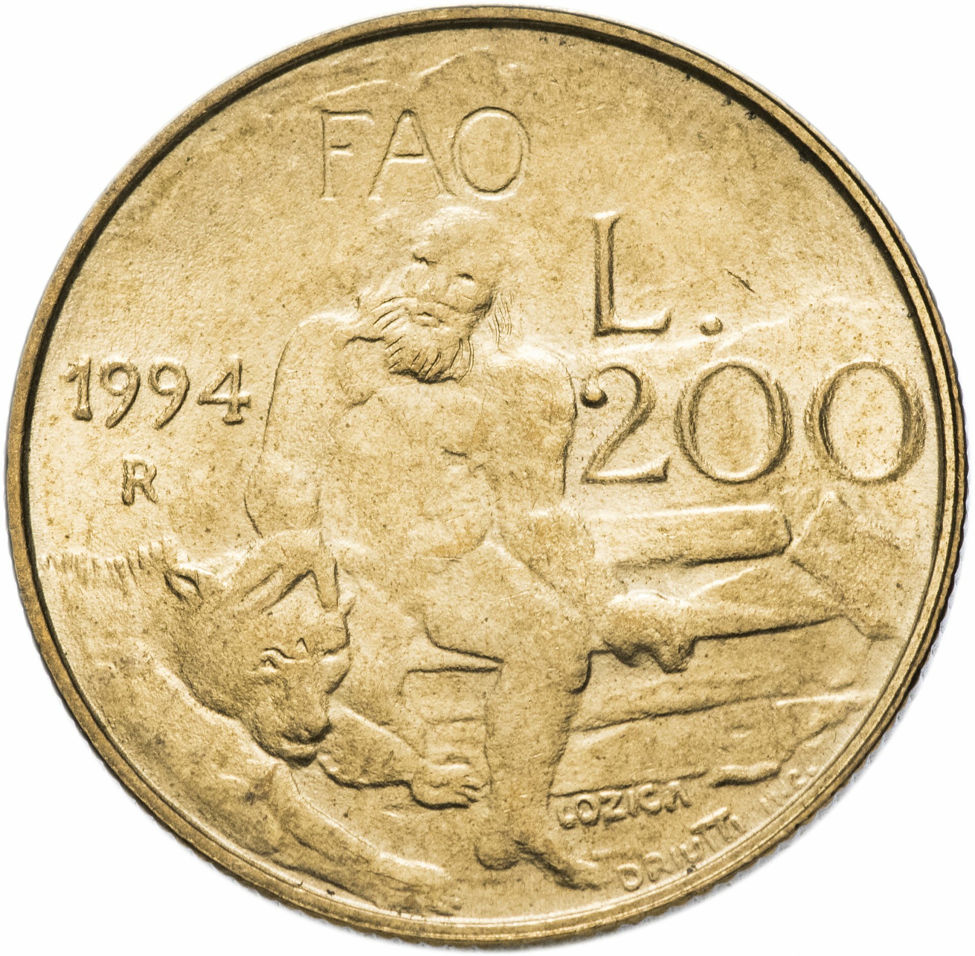 Сан-Марино 200 лир 1994 "ФАО", в сохранности VF-XF