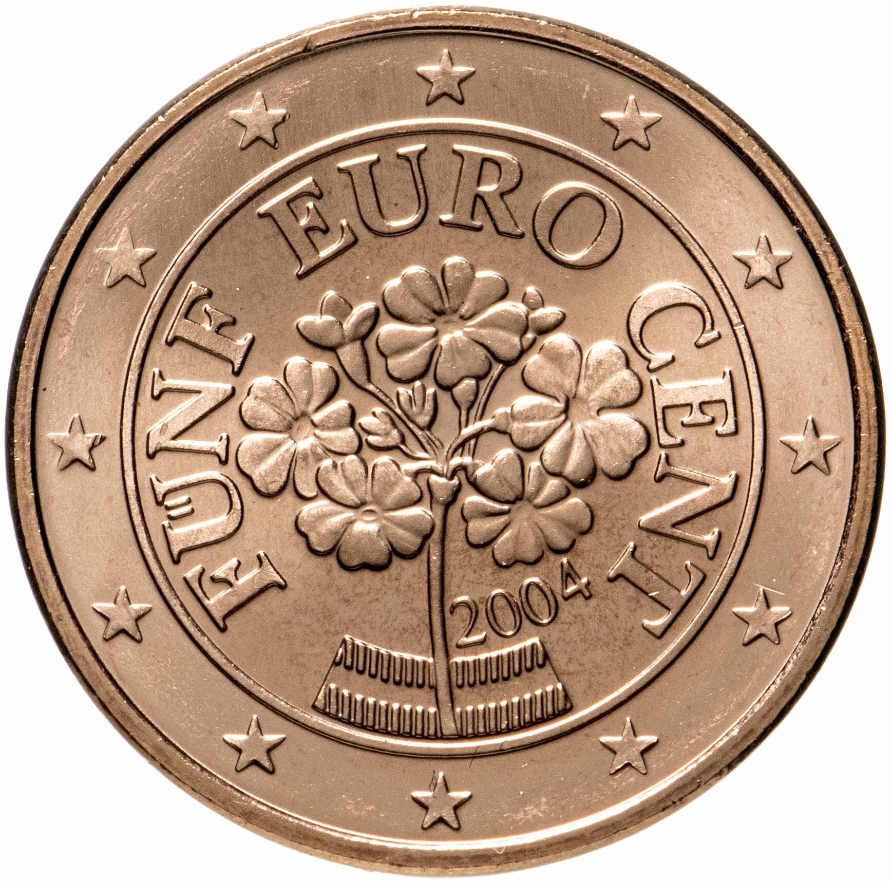 Австрия 5 евроцентов 2004, Сталь, в сохранности UNC