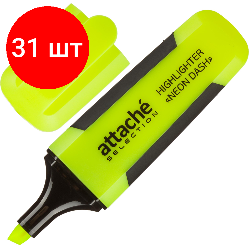 Комплект 31 штук, Маркер текстовыделитель Attache Selection Neon Dash 1-5мм желтый HL7010
