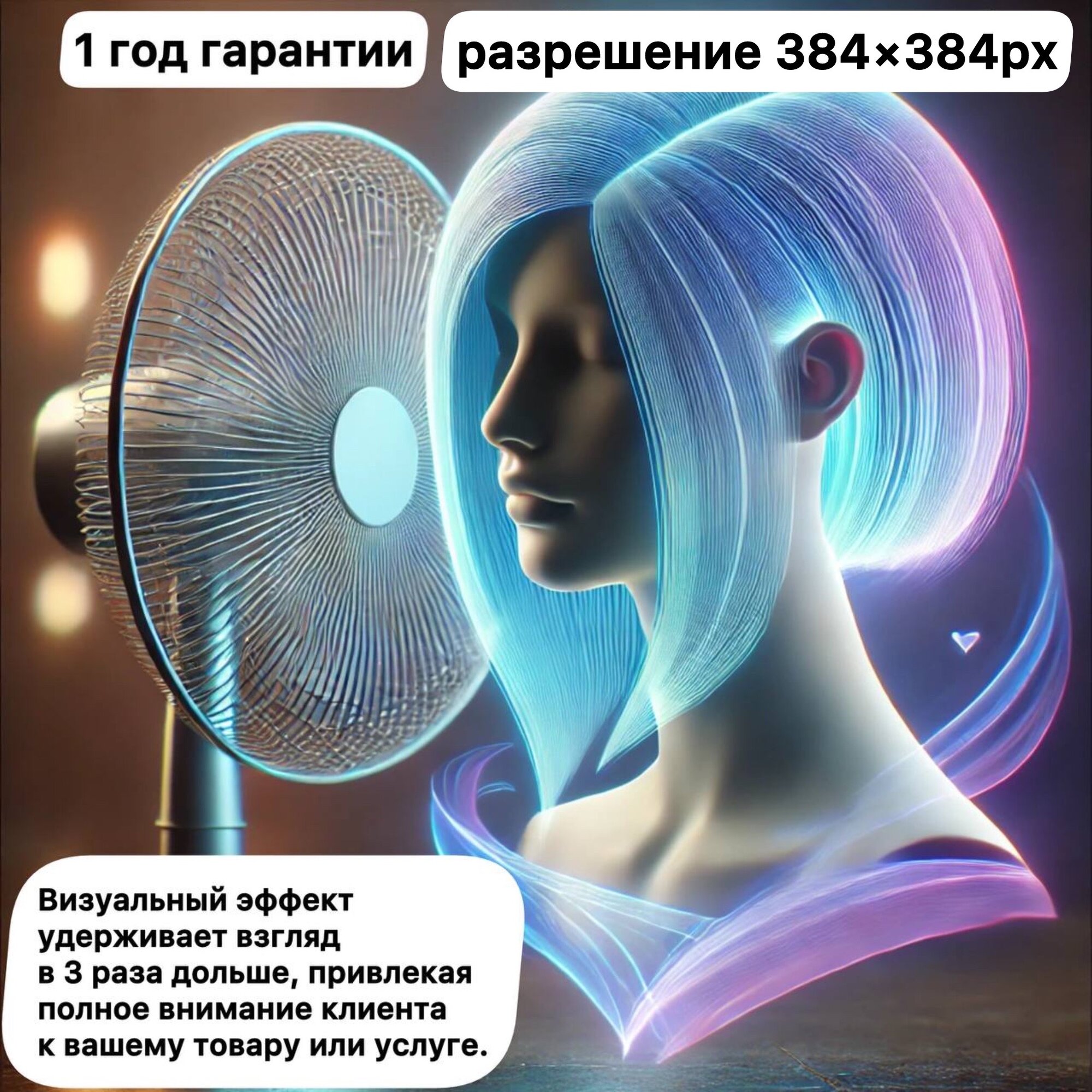Голографический 3D вентилятор 384×384 px (32 см диаметр) светодиодный