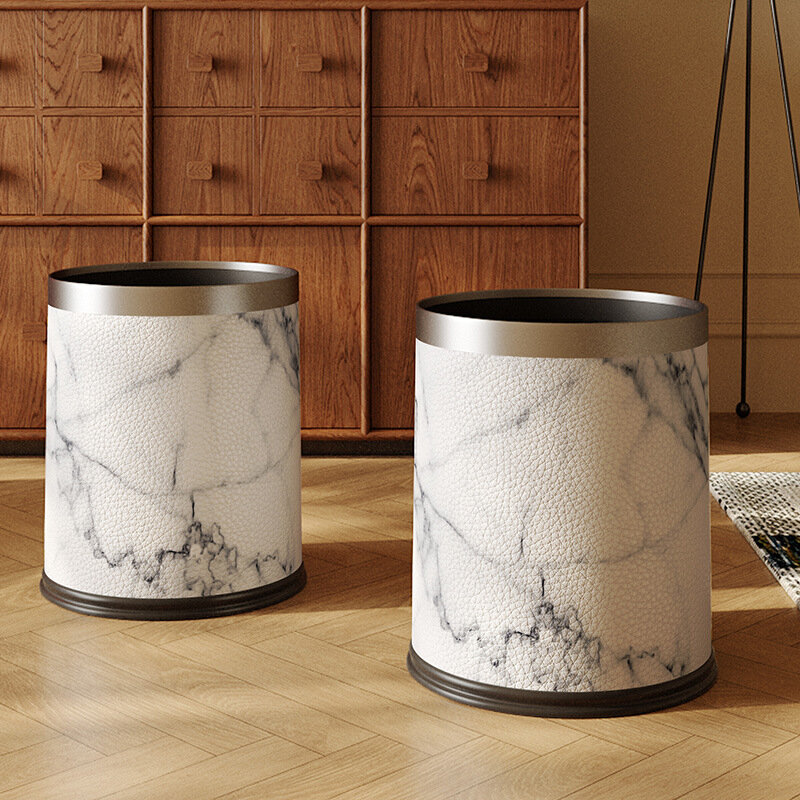 Кожаный мусорный бак с мраморным узором для гостиной, легкая роскошь, высококачественная спальня, офис, современная простая корзина для мусора без крышки
