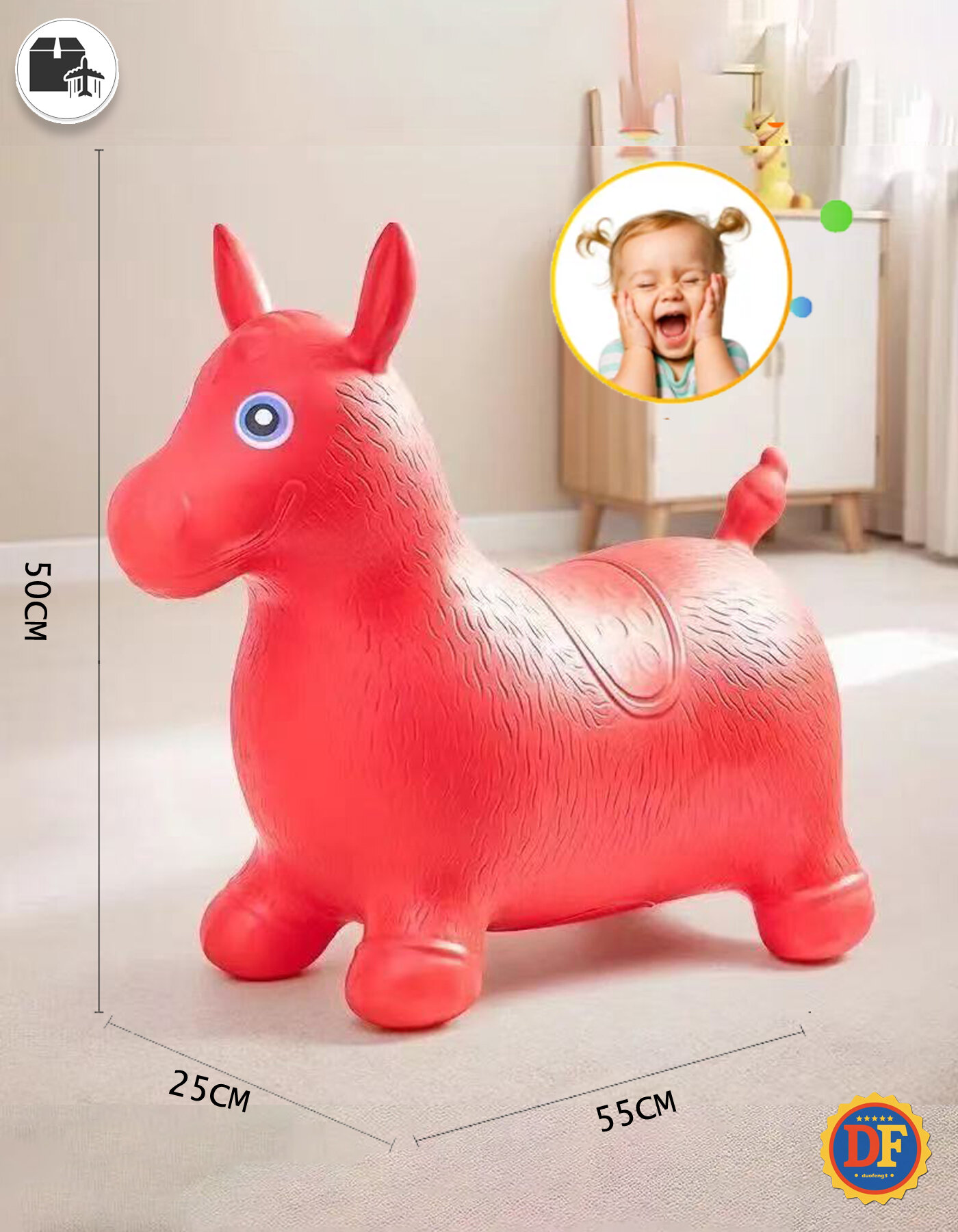 Надувная прыгающая лошадка-качалка — безопасная игрушка для развития баланса，Красный прыгающий пони