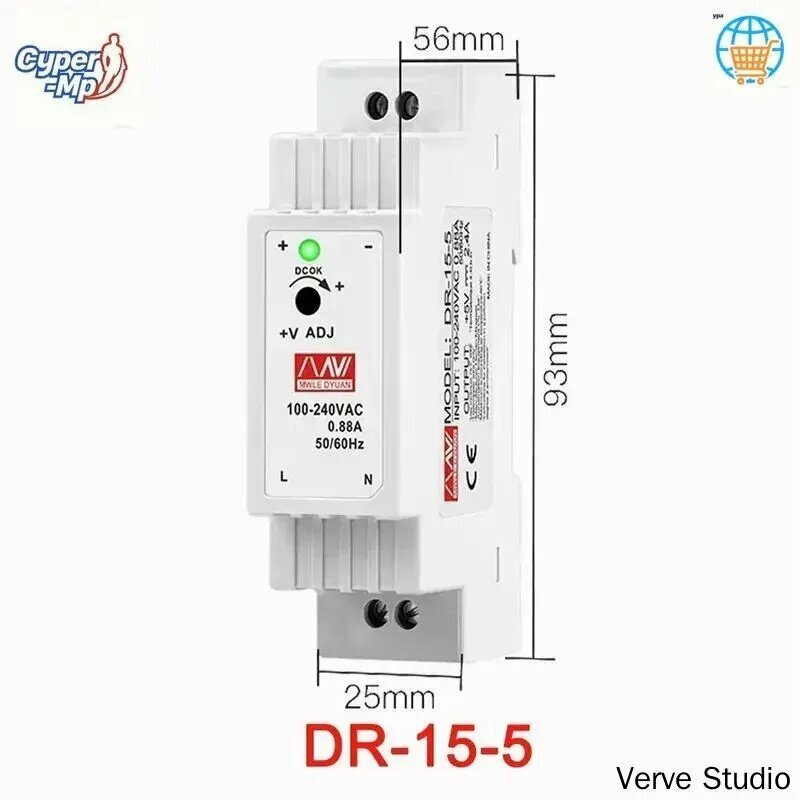Блок питания 5 DR-15W-5 на DIN-рейку(1 шт.) Новая модель 2025