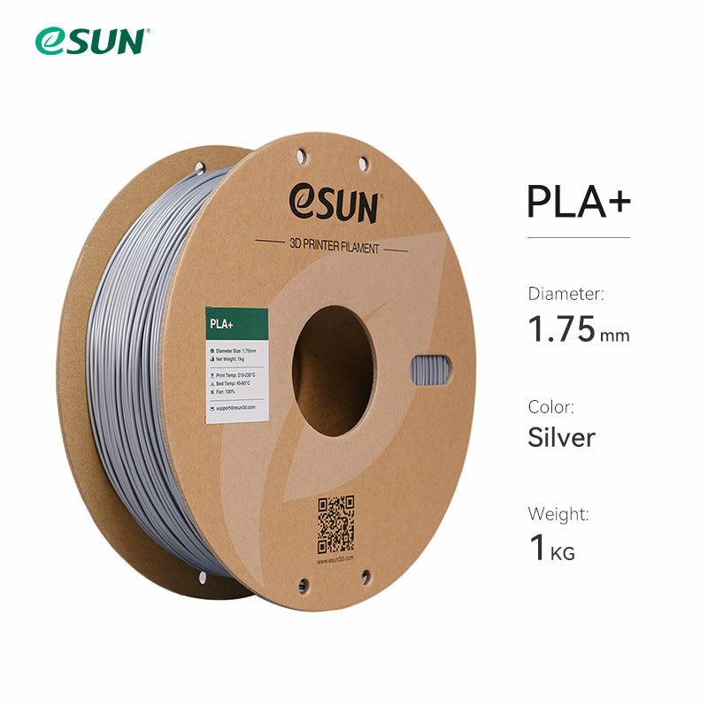 Филамент ESUN PLA+ для 3D принтера 1.75мм, серебряный 1 кг.