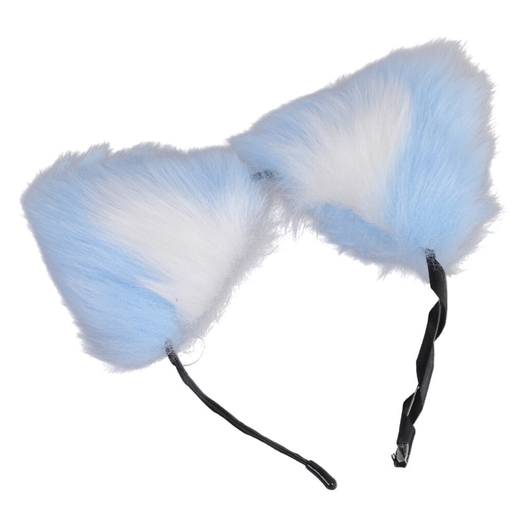 Плюшевая повязка на голову с кошачьими ушками карамельного цвета-небесно-голубой и белый