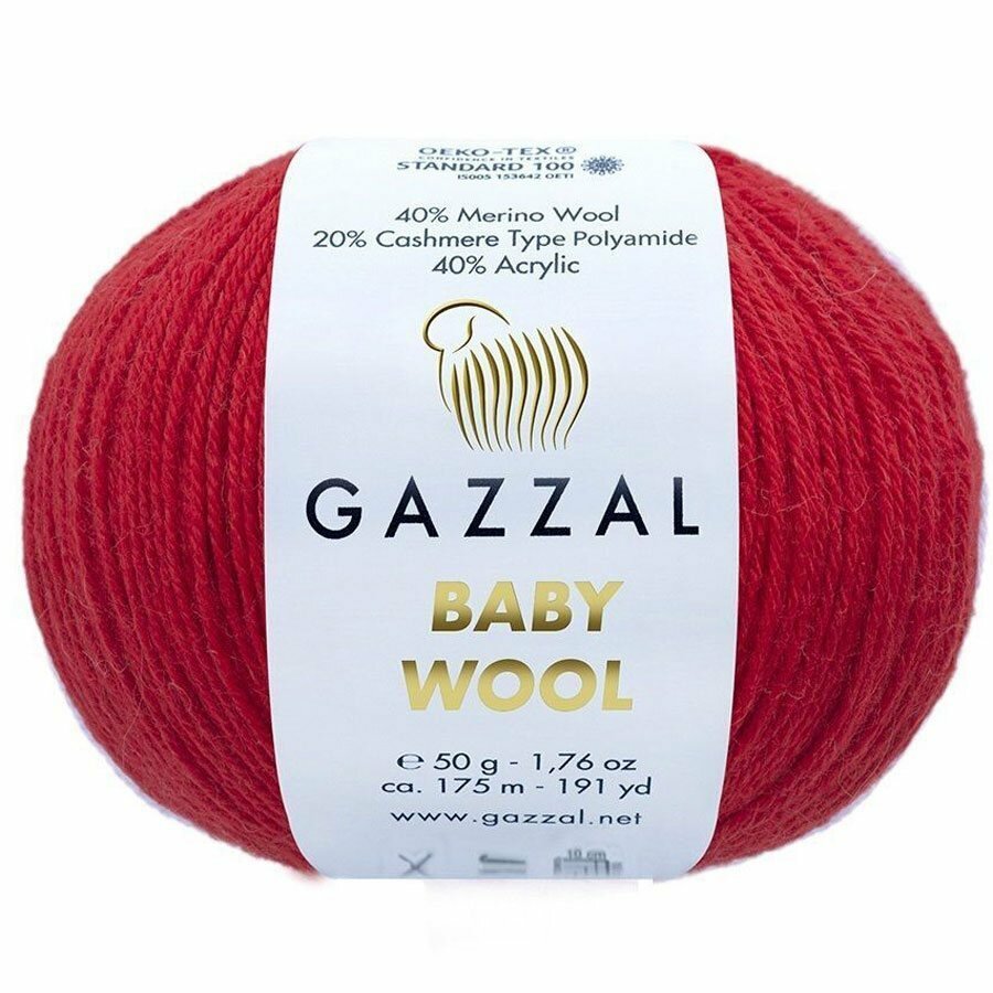 Пряжа Gazzal BABY WOOL 811 красный (5 мотков)