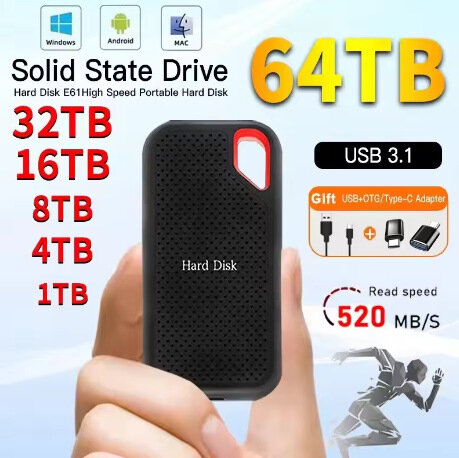 Твердотельный мобильный жесткий диск SSD PSSD E61 1ТБ 2ТБ 4ТБ 6ТБ 16ТБ 32ТБ 64ТБ 128ТБ