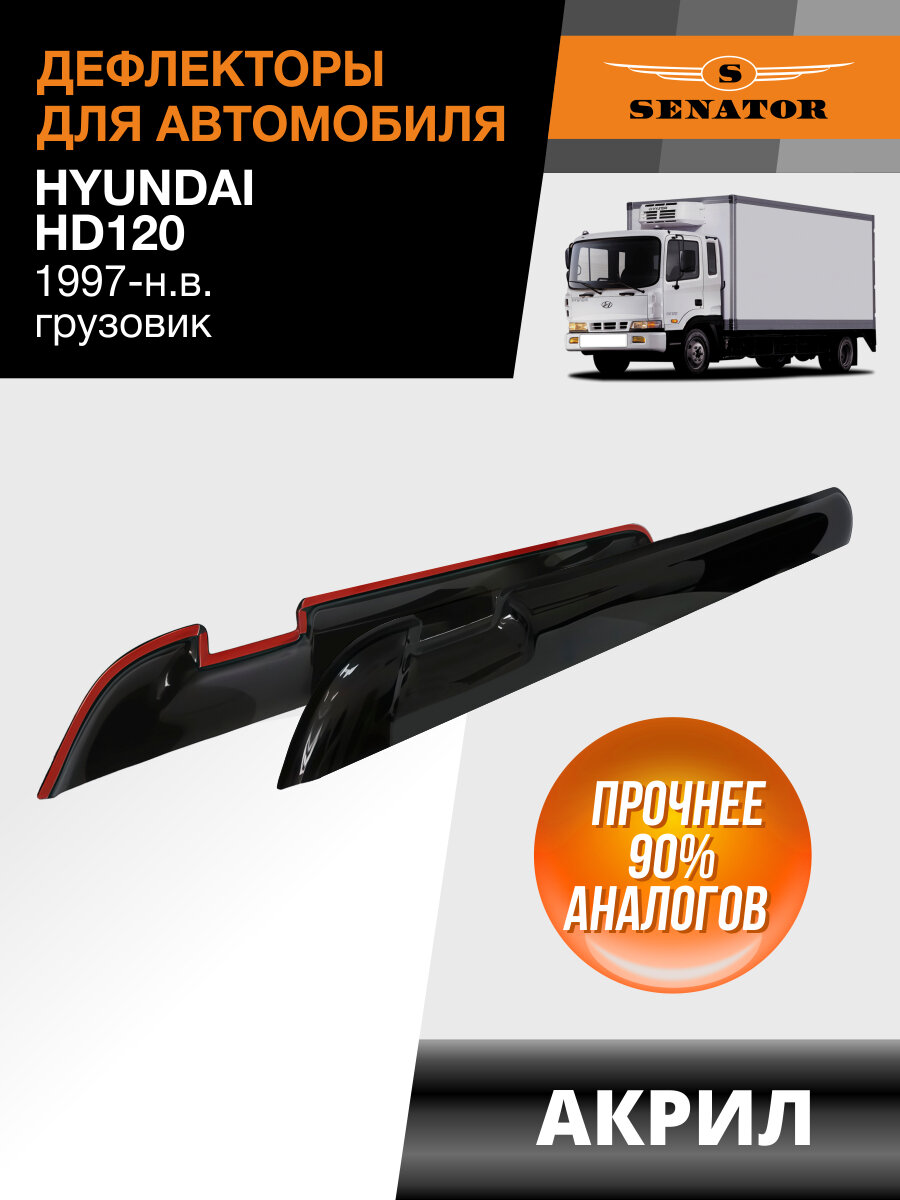Дефлекторы окон Senator для Hyundai HD120 грузовик 1997-н. в. Ветровики на Хендай HD120 грузовик, накладные, акрил, 2 шт