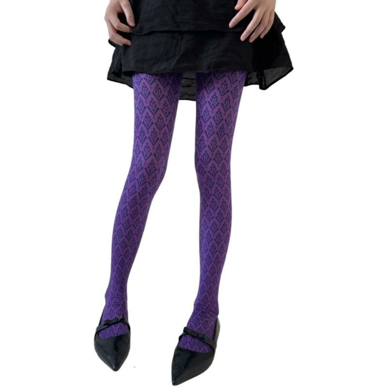 Женские плотные колготки с темным цветочным узором, Фиолетовый фон na