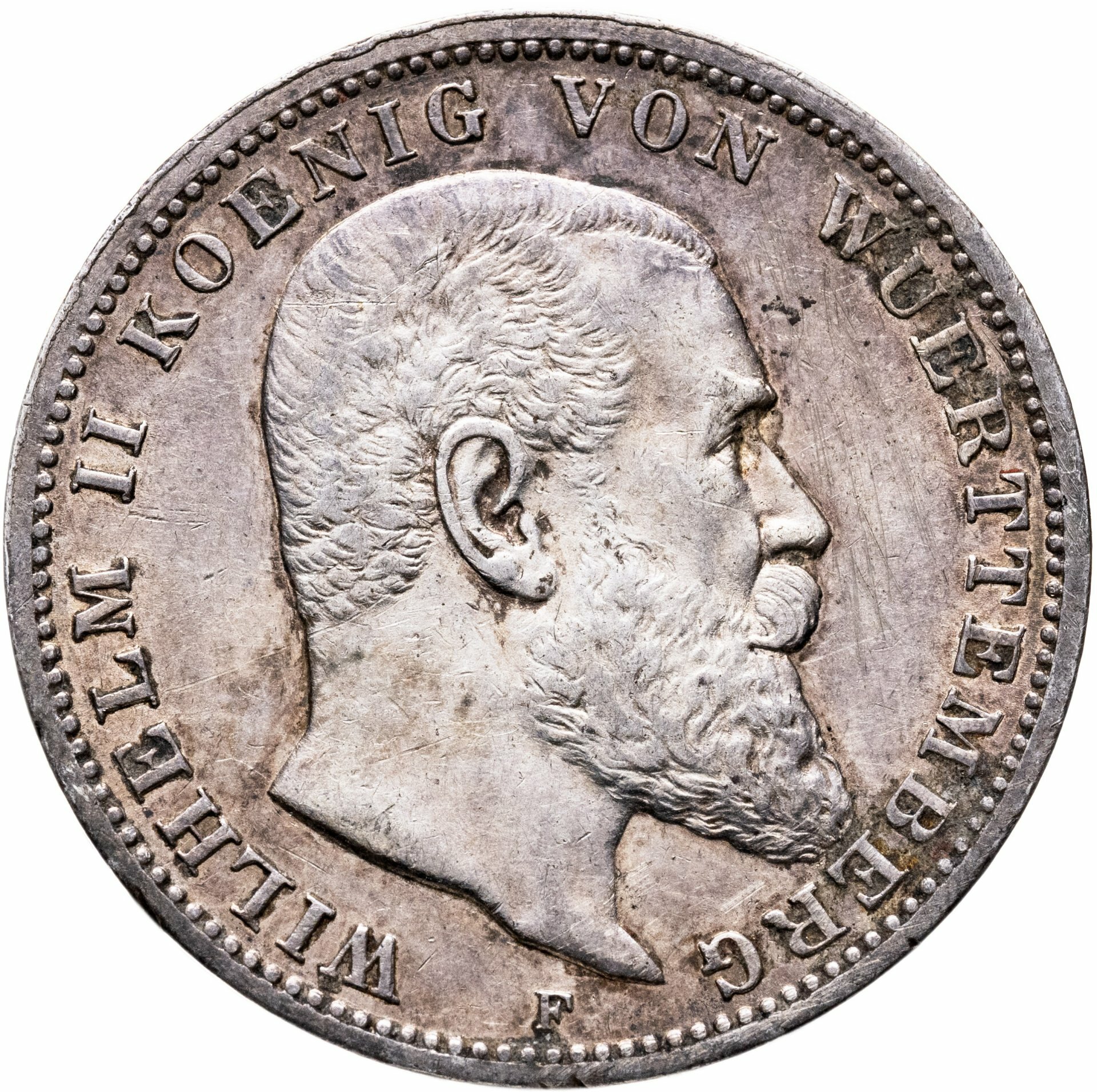 Германская Империя, Вюртемберг 3 марки 1914 F, Серебро 900, в сохранности VF-XF