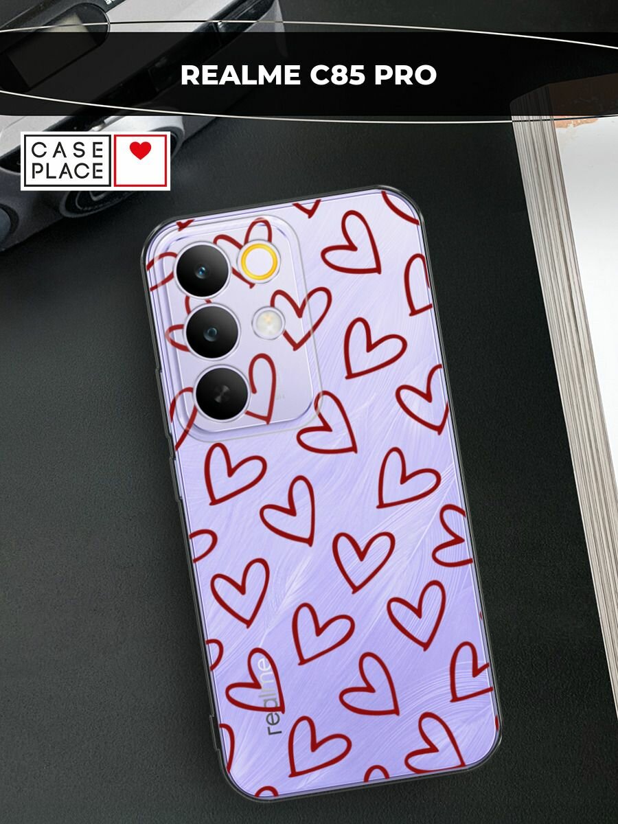 Чехол на Realme C85 Pro / Реалми C85 Про с принтом Little hearts doodles 2, прозрачный