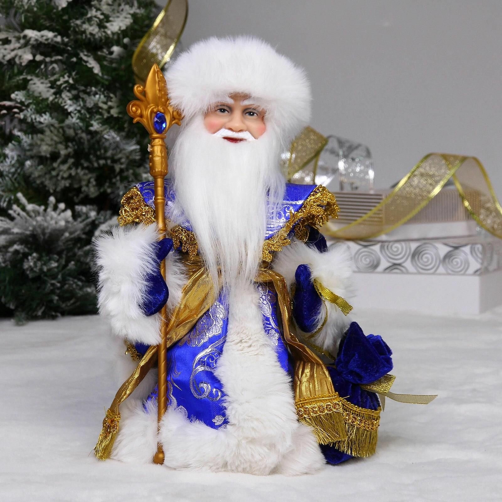 Фигурка новогодняя Серпантин Дед Мороз музыкальный, Сказочный день, 30 см, синяя шубка