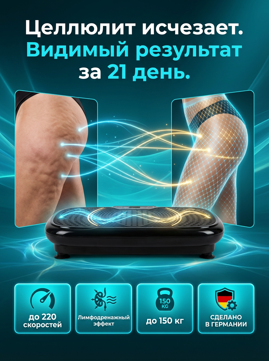 Виброплатформа для похудения 150 кг тренажер кардио степпер, пульт, чёрный, с Bluetooth