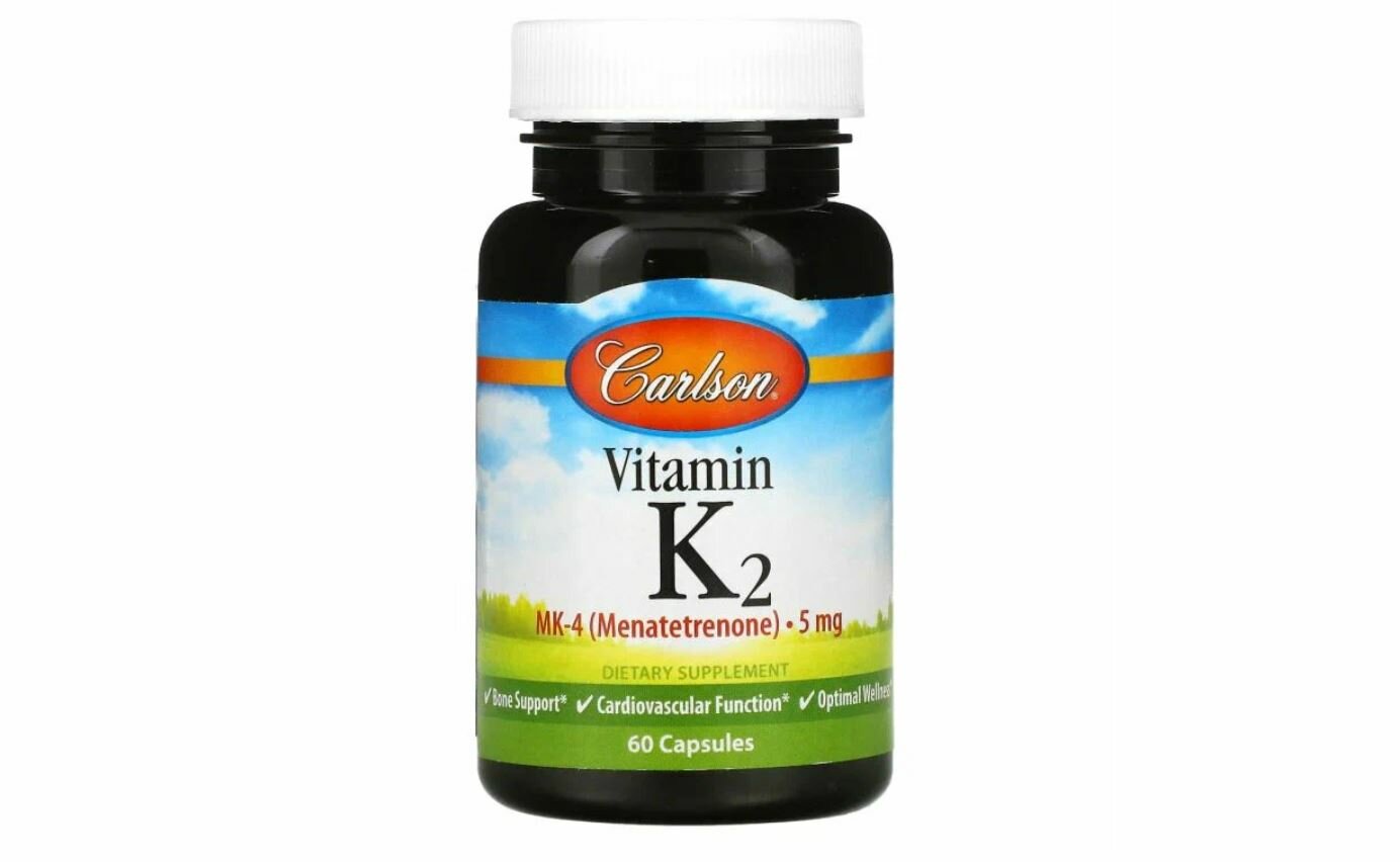 Carlson, Vitamin K2 mk-4 (menatetrenone) 5мг, Витамин К2, 60 капсул