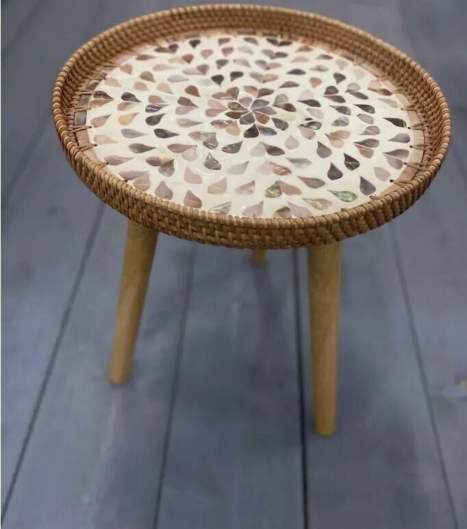 Журнальный столик WISH ROOM K863, ротанг, бамбук, бежевая поверхность