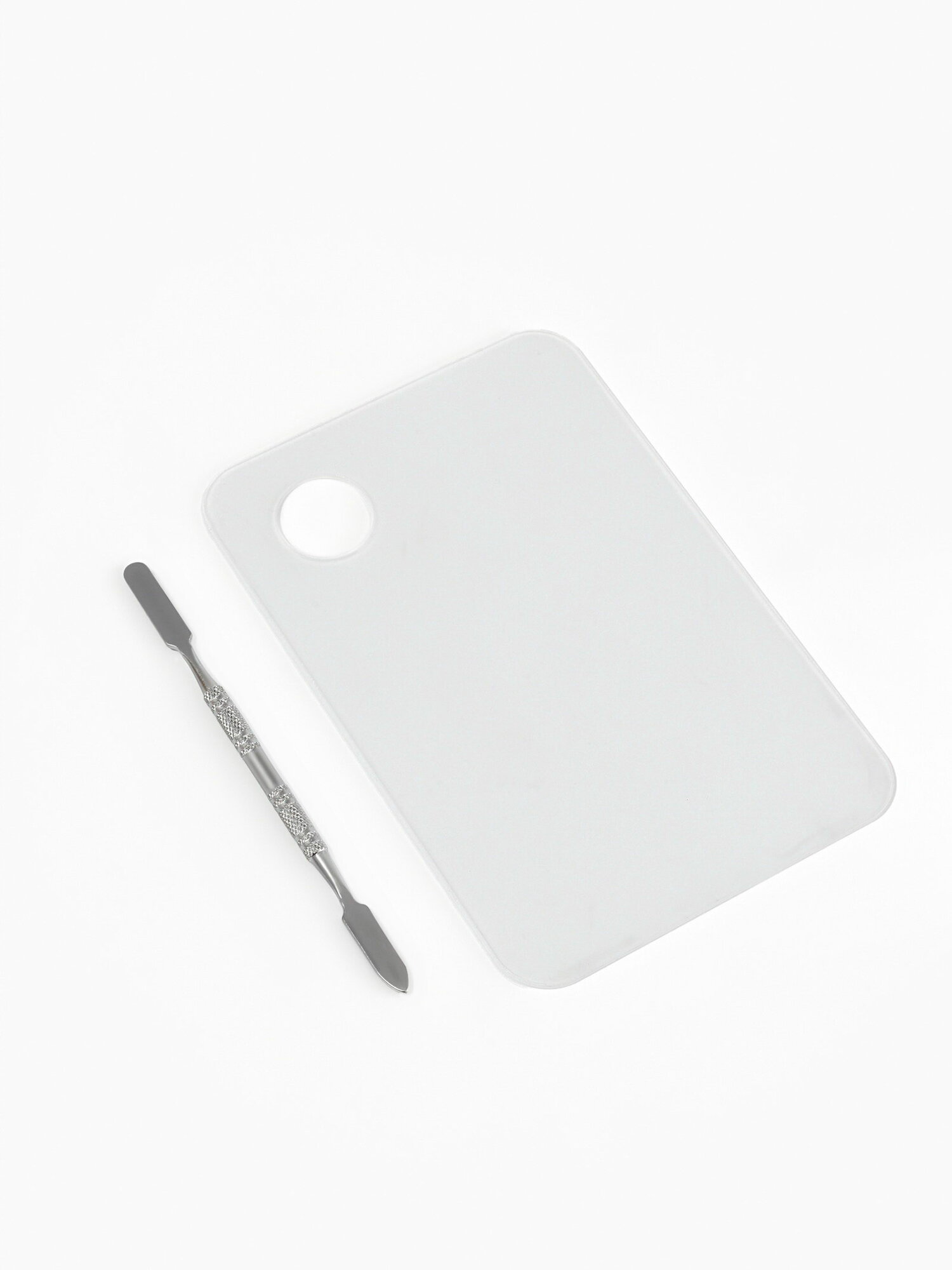 Палитра для смешивания лаков, 10x15 см, с шабером 15 см, прозрачная